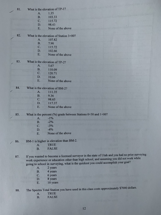 Solved Complete the profile leveling field notes below, then | Chegg.com