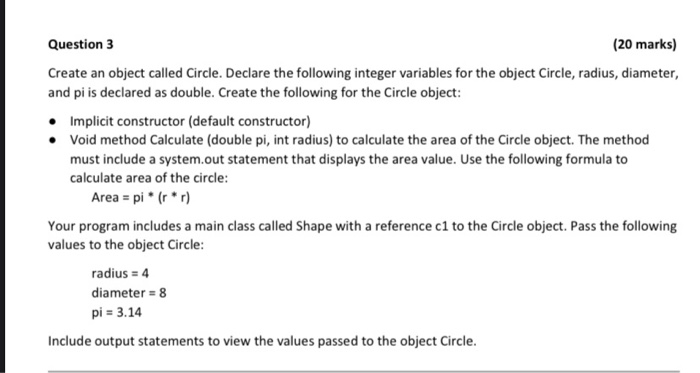 Solved Question 3 (20 marks) Create an object called Circle. | Chegg.com