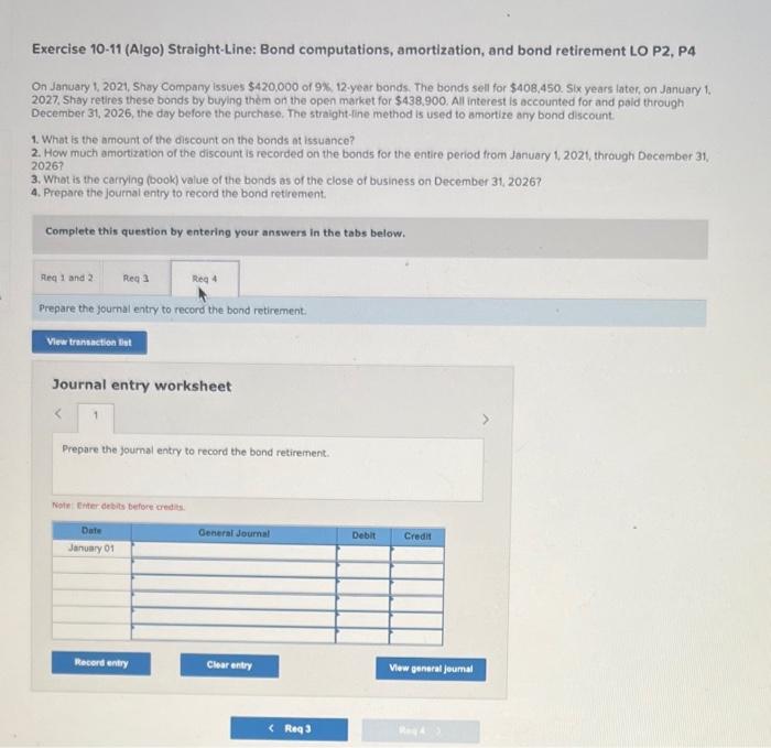 Solved Exercise 10-11 (Algo) Straight-Line: Bond | Chegg.com