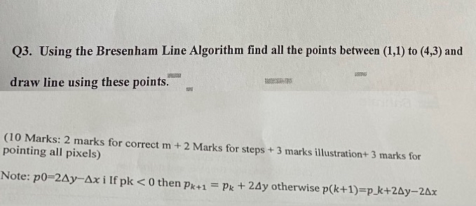 Solved Q3. ﻿Using the Bresenham Line Algorithm find all the | Chegg.com