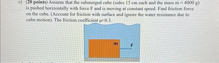 Solved c) (20 points) Assume that the submerged cube (sides | Chegg.com Solved c) (20 points) Assume that the submerged cube (sides | Chegg.com