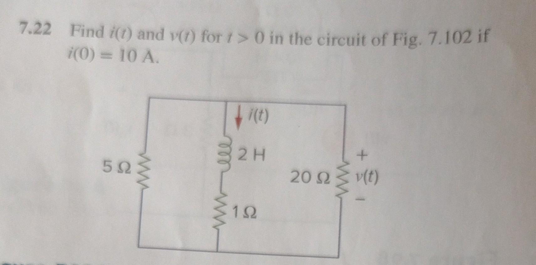 Solved 7.22 Find i(t) and v(t) for t>0 in the circuit of | Chegg.com