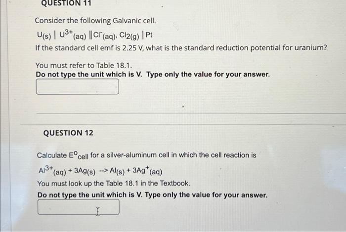 Solved QUESTION 11 Consider the following Galvanic cell. | Chegg.com