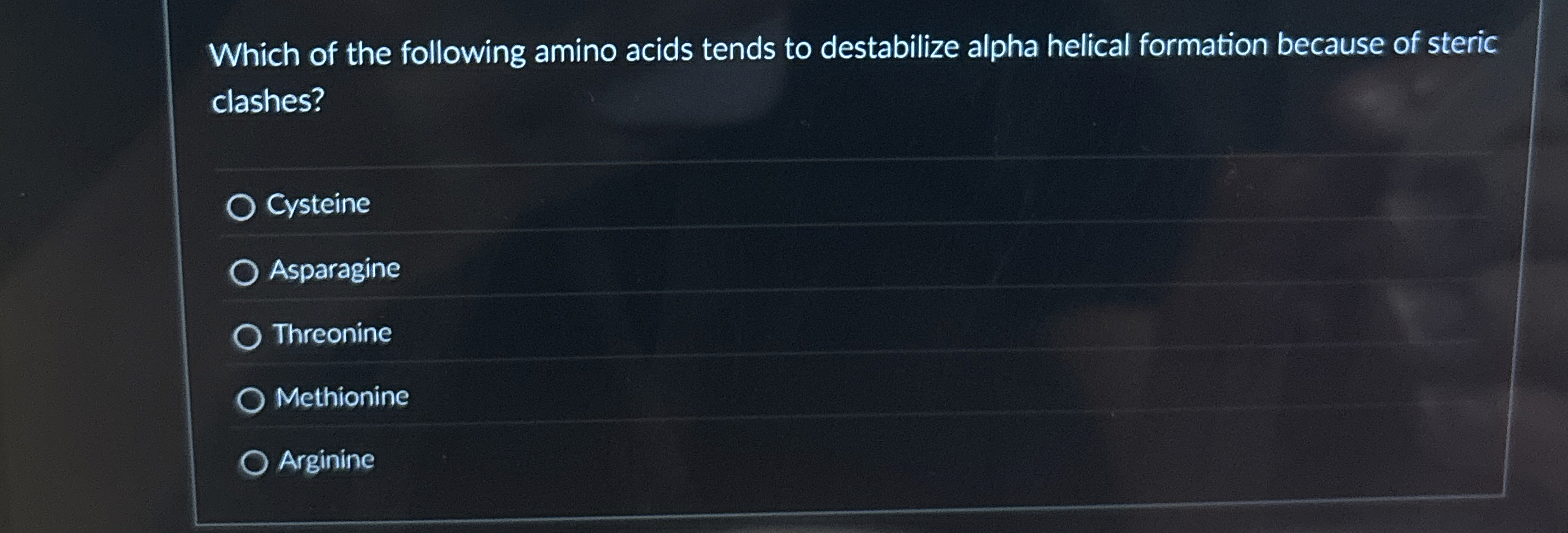Solved Which of the following amino acids tends to | Chegg.com