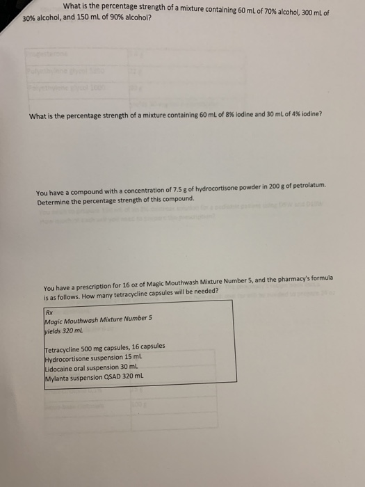 Solved What is the percentage strength of a mixture | Chegg.com