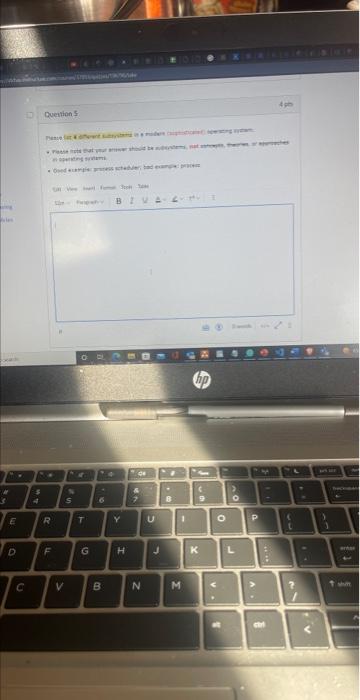 Solved please list 4 different subsystems in a | Chegg.com