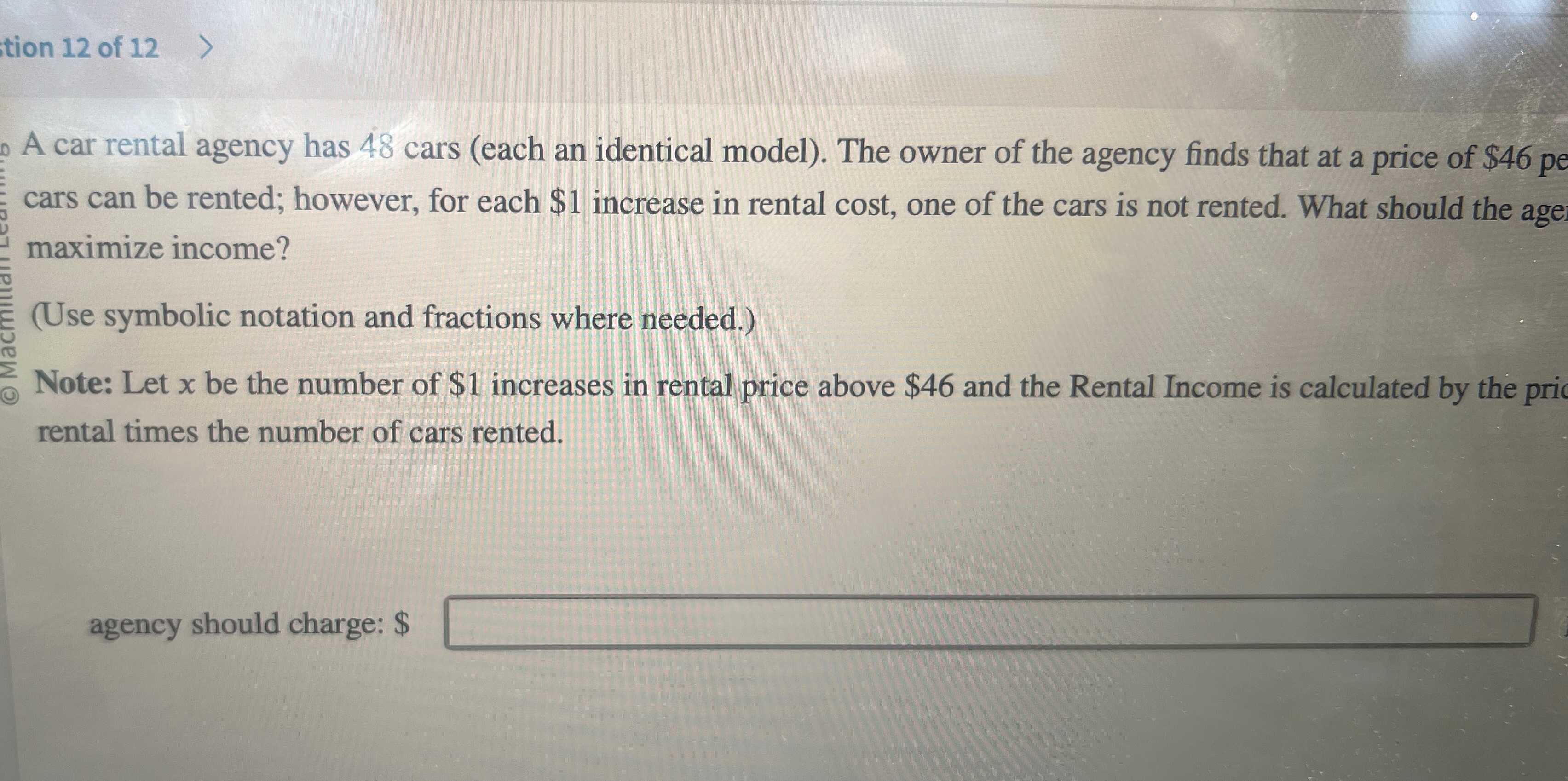 Solved tion 12 ﻿of 12A car rental agency has 48 ﻿cars (each | Chegg.com