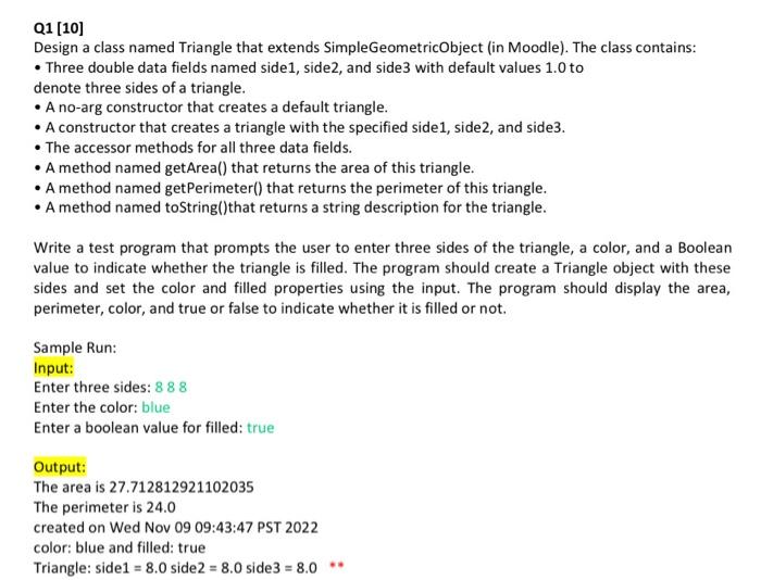 Solved Q1 10 Design A Class Named Triangle That Extends 
