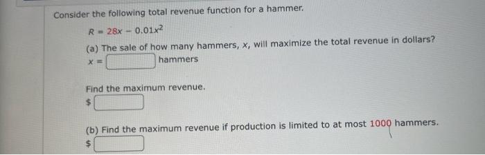 Solved Consider the following total revenue function for a | Chegg.com