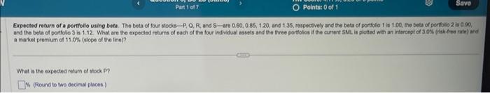 Solved Expected return of a portfolio using beta. The beta | Chegg.com