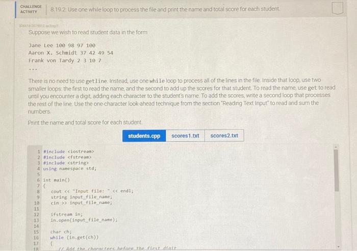 Solved Suppose we wish to read student data in the form Jane | Chegg.com