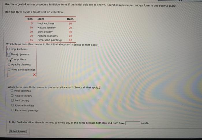 Solved Use the adjusted winner procedure to divide items if | Chegg.com
