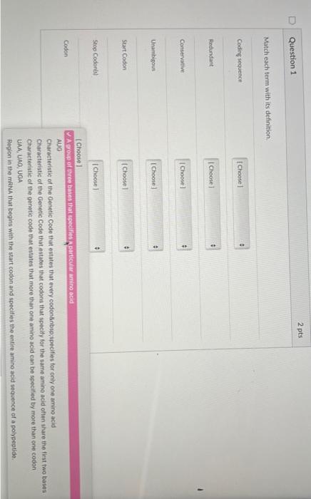 Solved Match each term with its definition. Codicy requence | Chegg.com