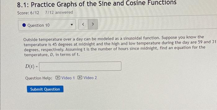 Solved Questions on Practice Graphs of the Sine and Cosine | Chegg.com
