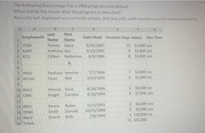Solved The following Excel image has a VBA program (see | Chegg.com