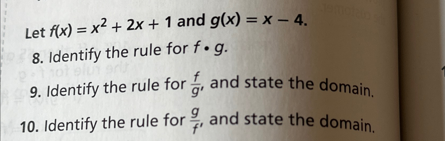 Solved Let f(x)=x2+2x+1 ﻿and g(x)=x-4.9. ﻿Identify the rule | Chegg.com