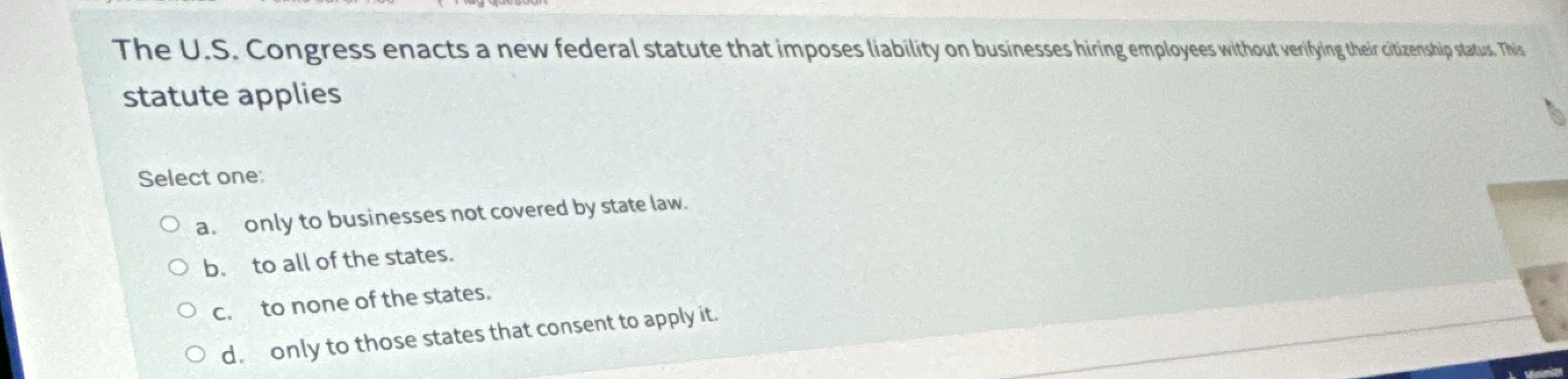 Solved The U.S. ﻿Congress enacts a new federal statute that | Chegg.com