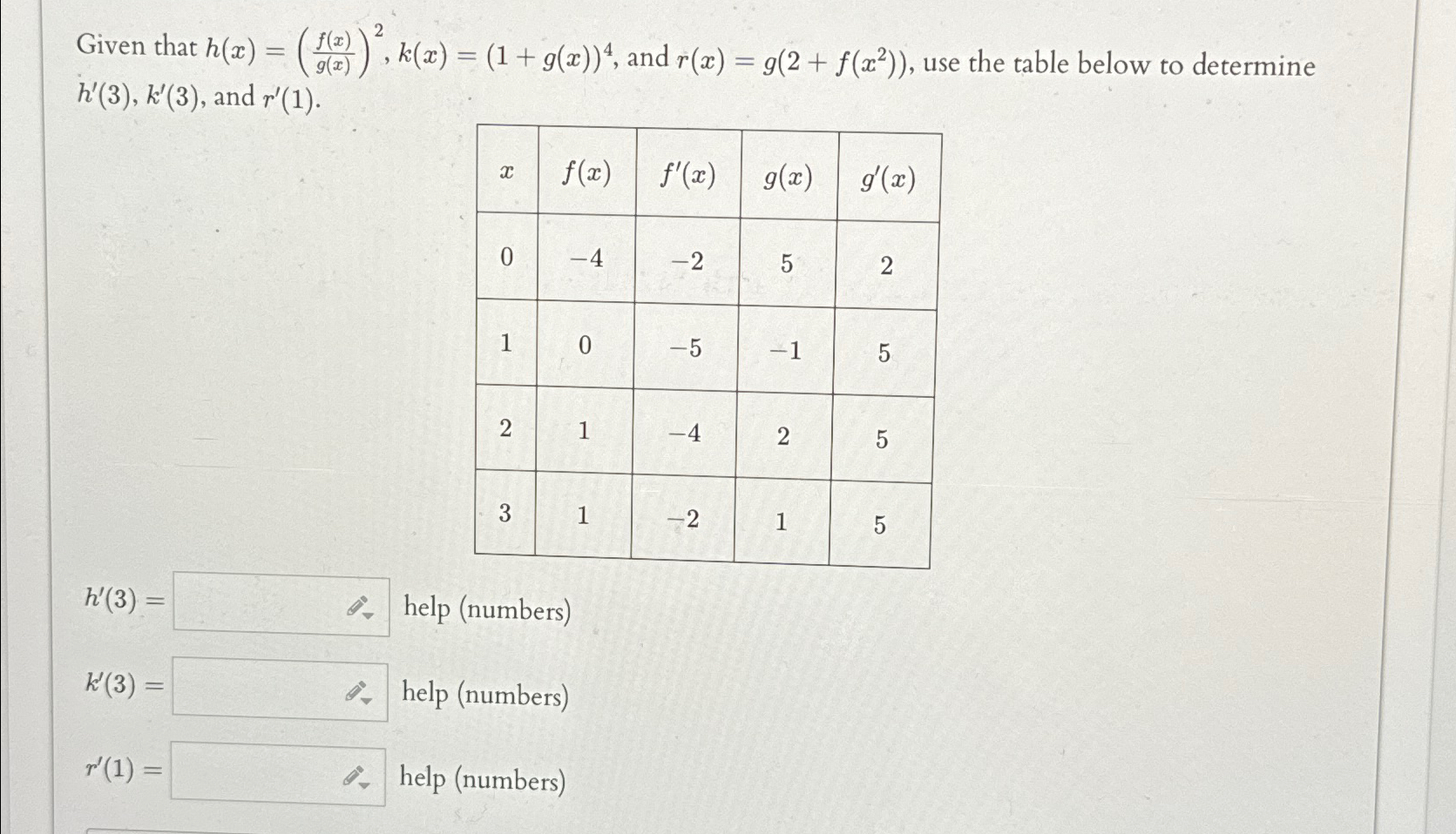 Solved Given that h(x)=(f(x)g(x))2,k(x)=(1+g(x))4, ﻿and | Chegg.com