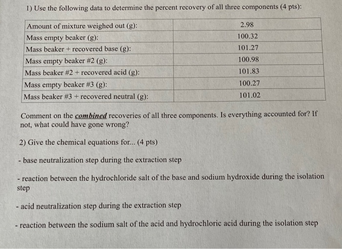 Solved 1) Use the following data to determine the percent | Chegg.com