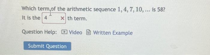 Solved Which term,of the arithmetic sequence 1,4,7,10,… is | Chegg.com
