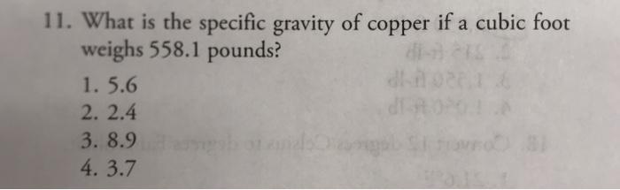 Solved 11. What is the specific gravity of copper if a cubic | Chegg.com