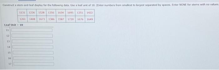 Solved Construc a stem-and-leaf display for the following | Chegg.com