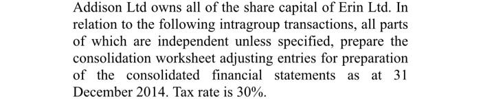 Solved d) Addison Ltd, in March 2014, sold inventory for | Chegg.com