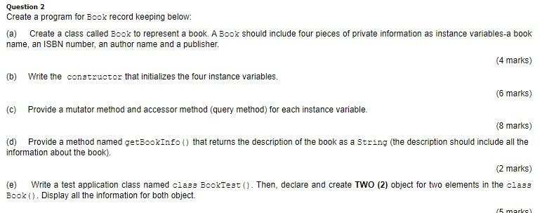Solved Question 2 Create a program for Book record keeping | Chegg.com