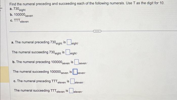 Solved Find the numeral preceding and succeeding each of the | Chegg.com