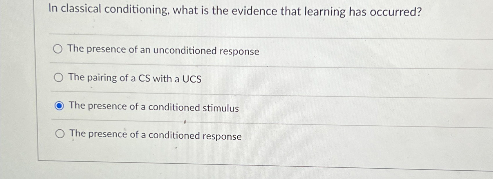 Solved In classical conditioning, what is the evidence that | Chegg.com