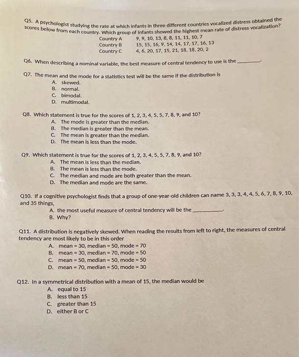 Solved Q5. A psychologist studying the rate at which infants | Chegg.com