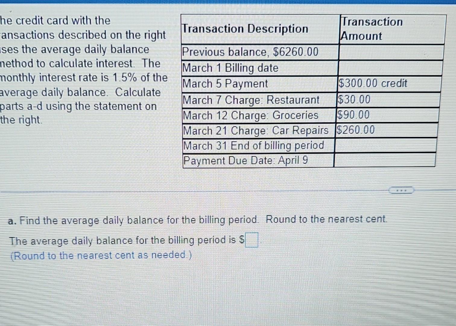 Solved he credit card with the ansactions described on the | Chegg.com