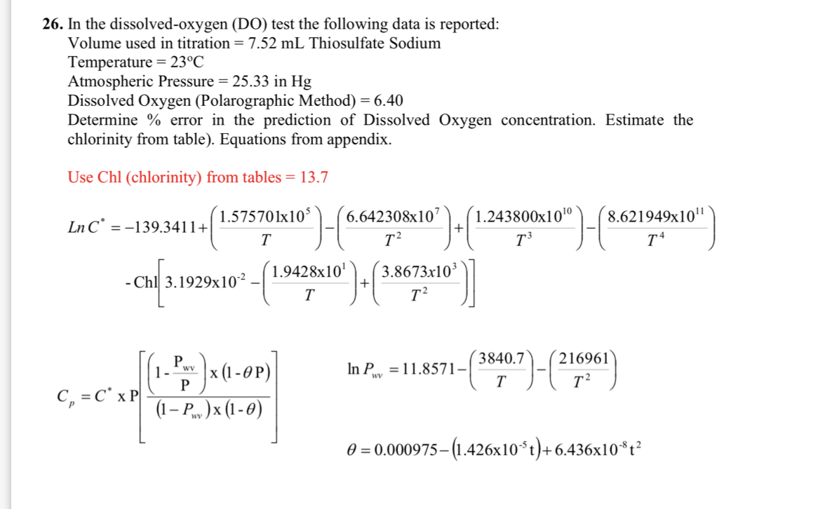 Solved In the dissolved-oxygen (DO) ﻿test the following data | Chegg.com