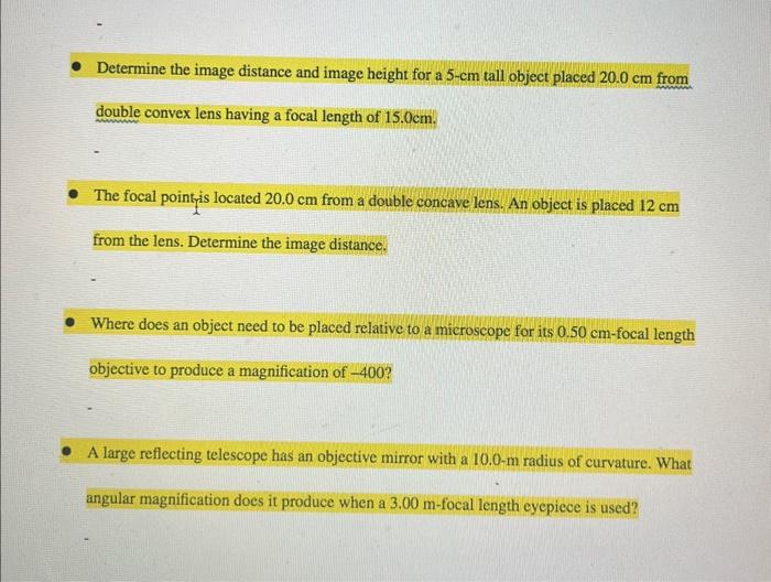 Solved Determine the image distance and image height for a | Chegg.com