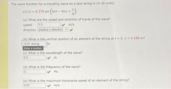 Solved The wave function for a traveling wave on a taut | Chegg.com