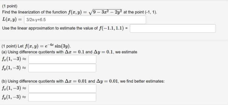 Solved (1 point) Find the linearization of the function f(x, | Chegg.com