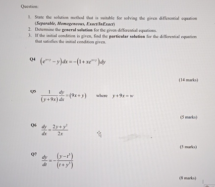 Solved Question:State the solution method that is suitable | Chegg.com