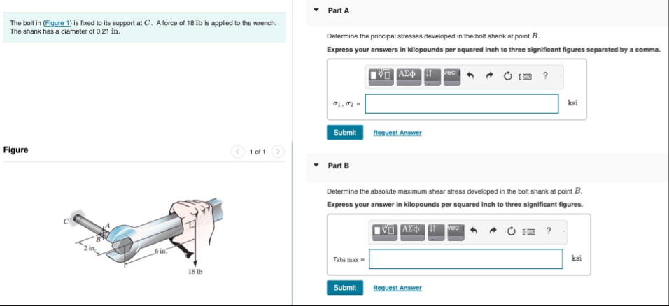 Solved Part AThe bolt in (Figure 1) ﻿is fixed to its support | Chegg.com