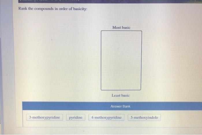 Solved Rank the compounds in order of basicity Most basic | Chegg.com