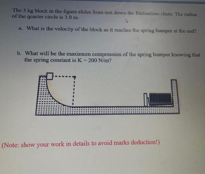 Solved The 3 kg block in the figure slides from rest down | Chegg.com
