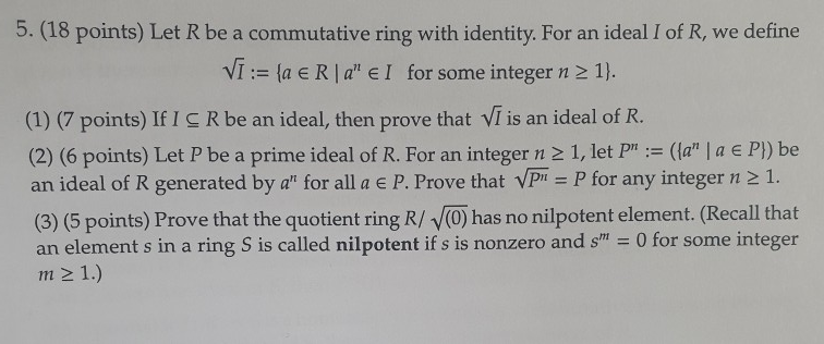 Solved 5. (18 points) Let R be a commutative ring with | Chegg.com