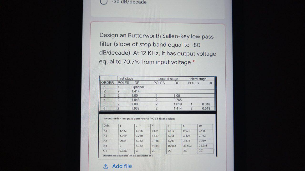 Solved -30 dB/decade Design an Butterworth Sallen-key low | Chegg.com