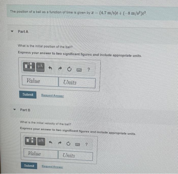 The position of a ball as a function of time is given | Chegg.com