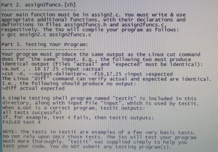 Write a C program in 3 files as follows: assign2.c | Chegg.com