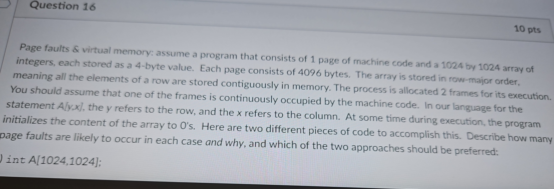 Solved Question 1610 ﻿ptsPage faults & virtual memory: | Chegg.com