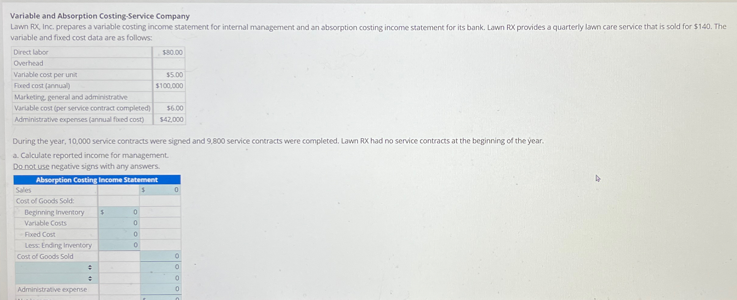 Solved Variable and Absorption Costing-Service Company | Chegg.com