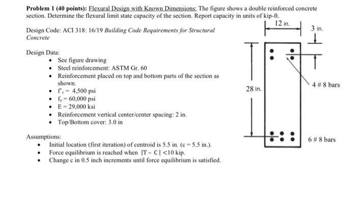Solved Problem 1 (40 points): Flexural Design with Known | Chegg.com