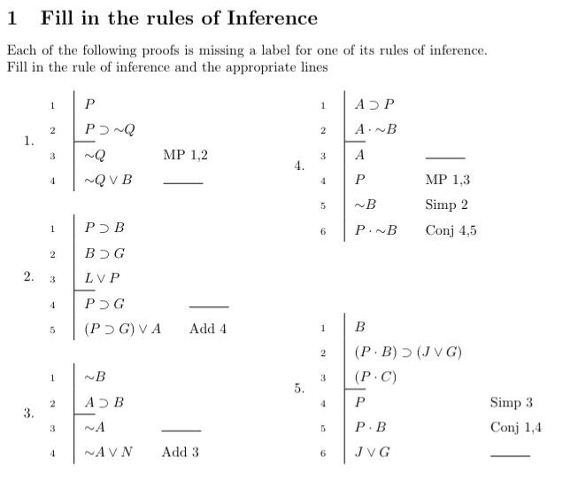 1 Fill in the rules of Inference Flarh of the | Chegg.com