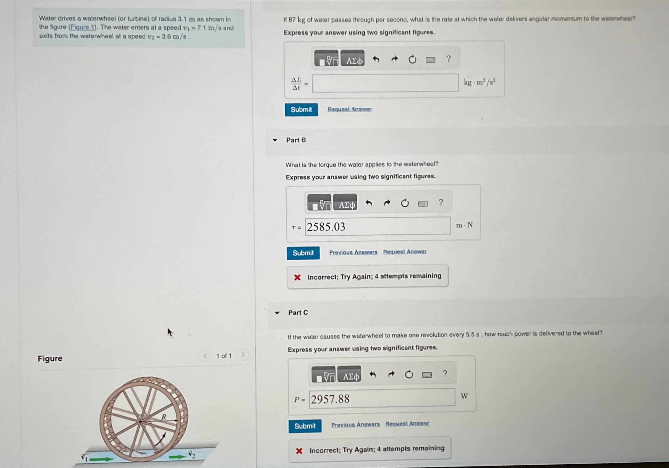 Solved Water drives a waterwheel (or turbine) ﻿of radius | Chegg.com