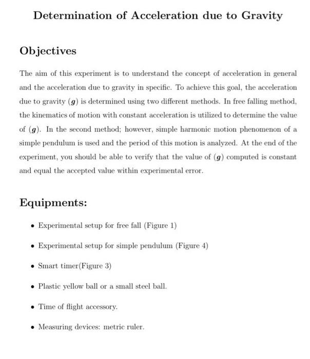 Solved Determination of Acceleration due to Gravity | Chegg.com